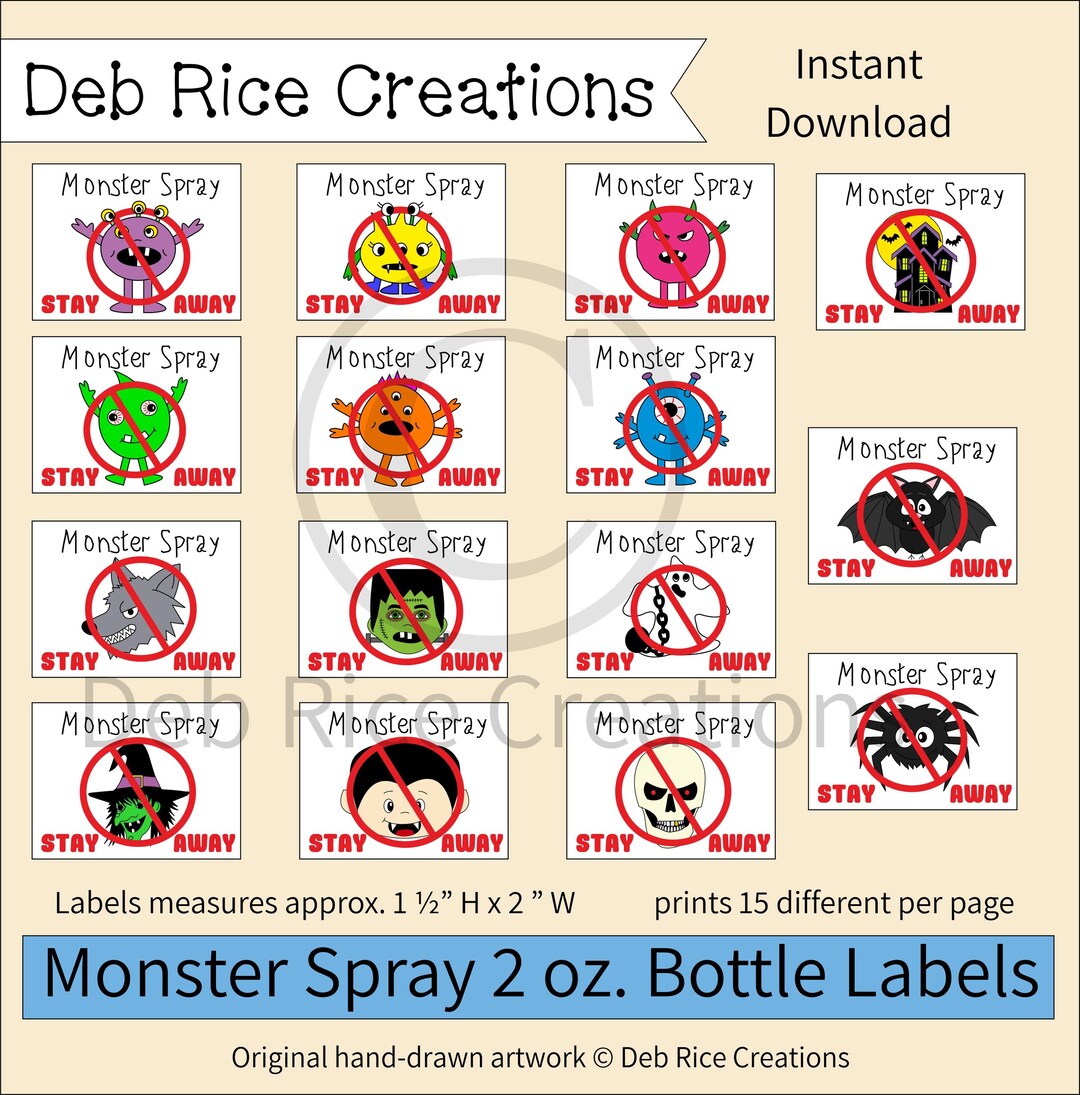 Printable Monster Spray 2 Oz. Bottle Labels Print on Sticker Paper ...