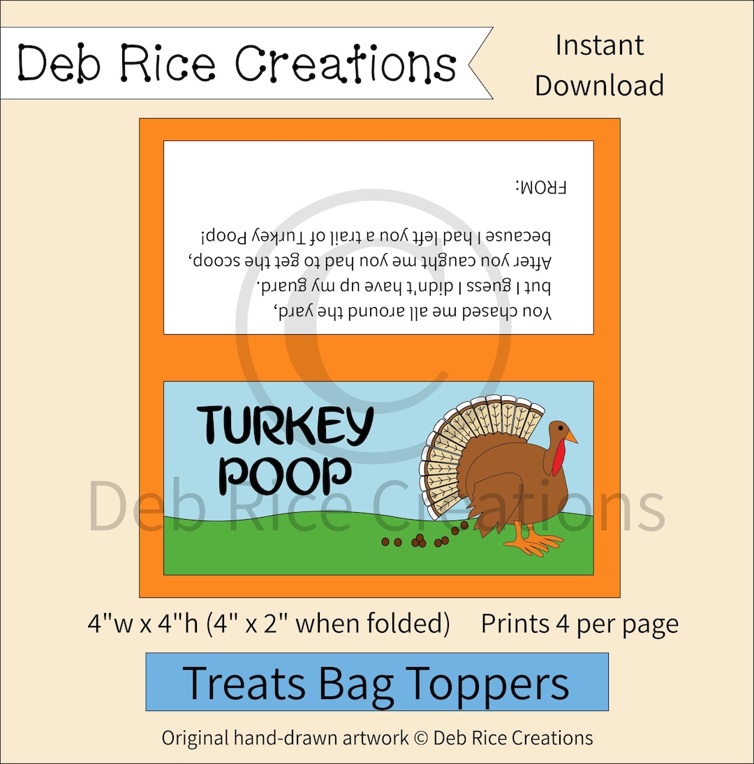 Turkey Poop 4x4 Printable Gift Tags Gag Gifts, Classroom Treats and ...