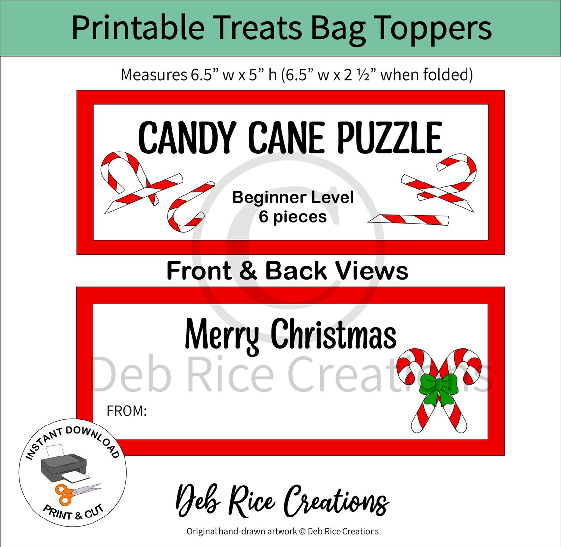Candy Cane Puzzle Beginner Level Bag Toppers - Gag Gift Bag Toppers for ...