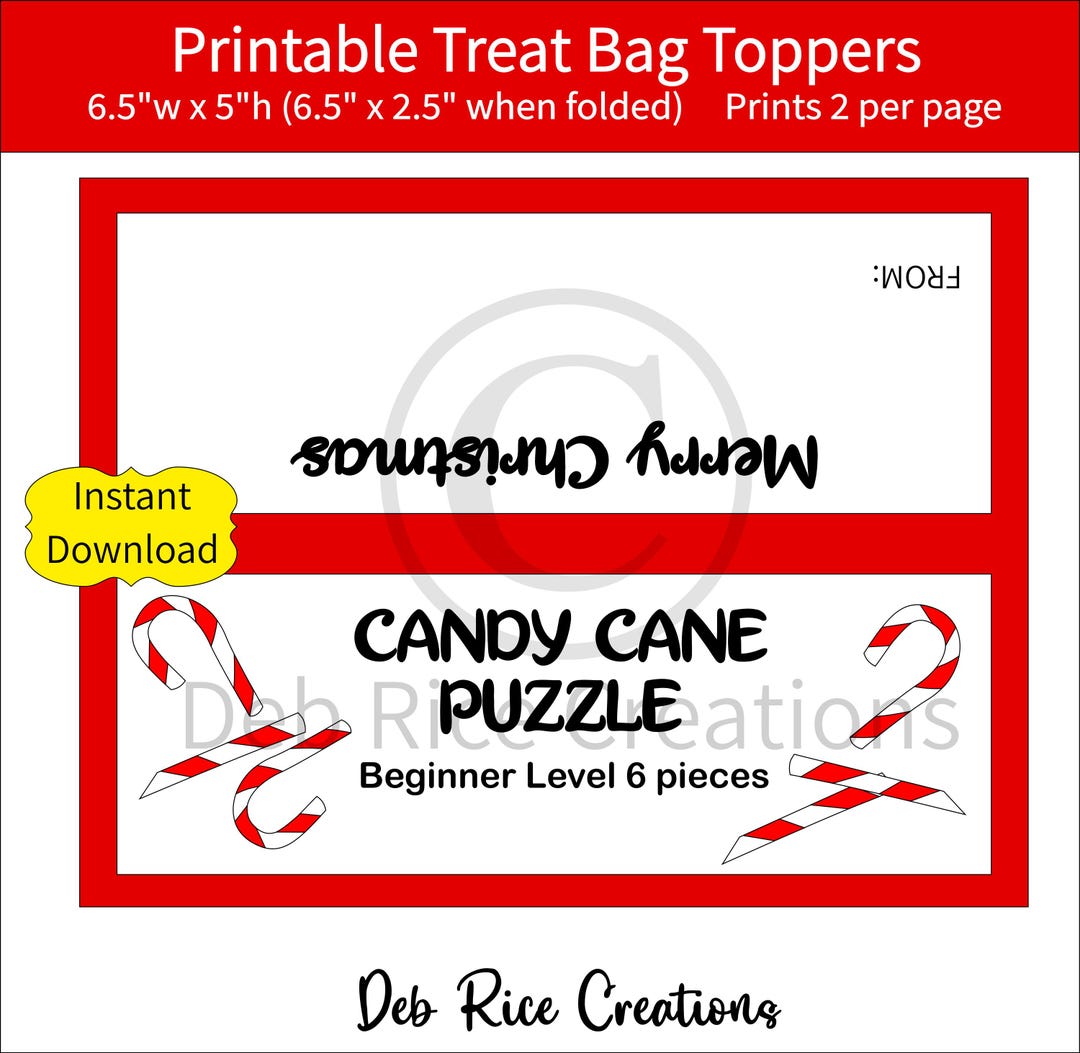 Candy Cane Puzzle Beginner Level Printable Bag Toppers Candy Cane Gift ...