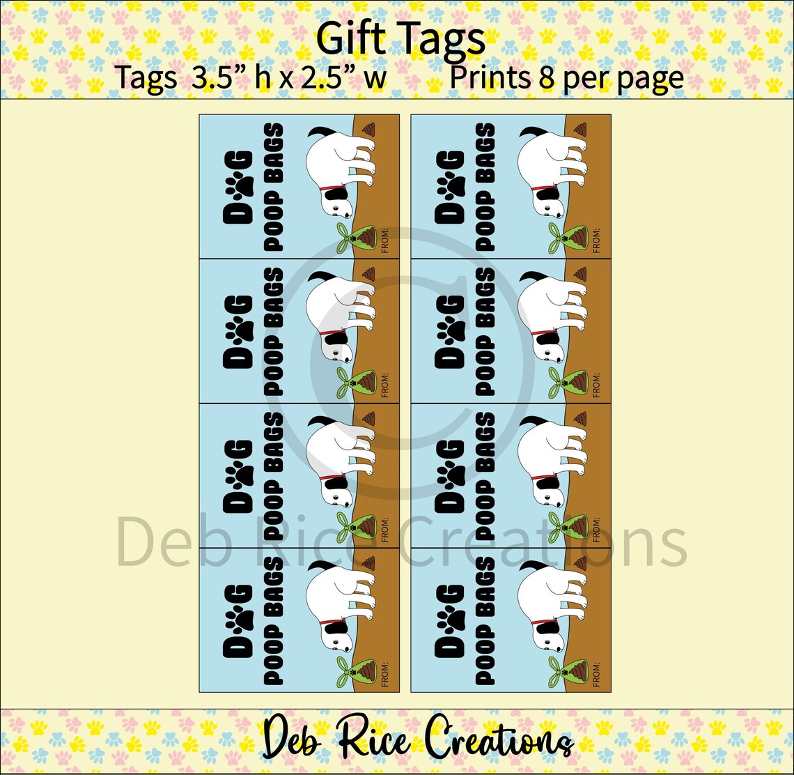 Dog Poop Bags Printable Gift Tags Pick up Dog Poop, Clean up After Your ...