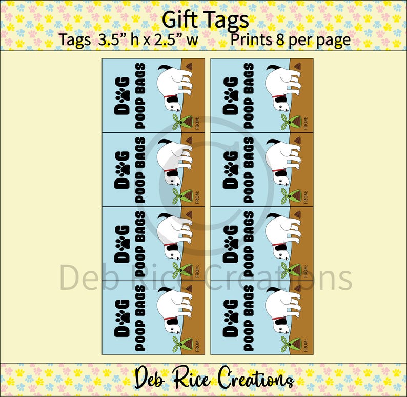 Dog Poop Bags Printable Gift Tags Pick up Dog Poop, Clean up After Your ...