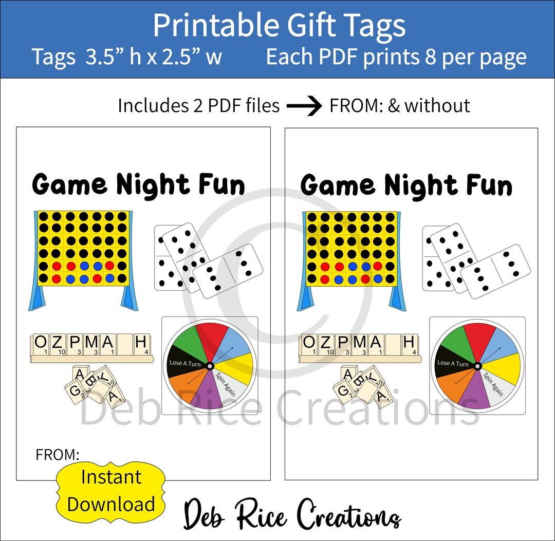 Game Night Fun Printable Gift Tags Great for Family & Friends Game ...