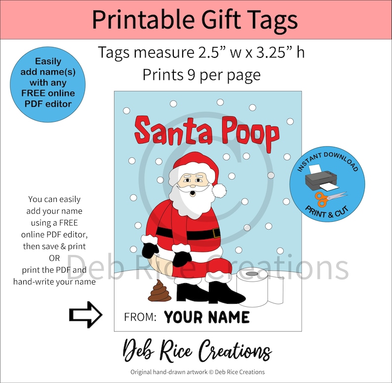Santa Poop Gift Tags - Gag Gift Tags, Great for Classroom Treats ...
