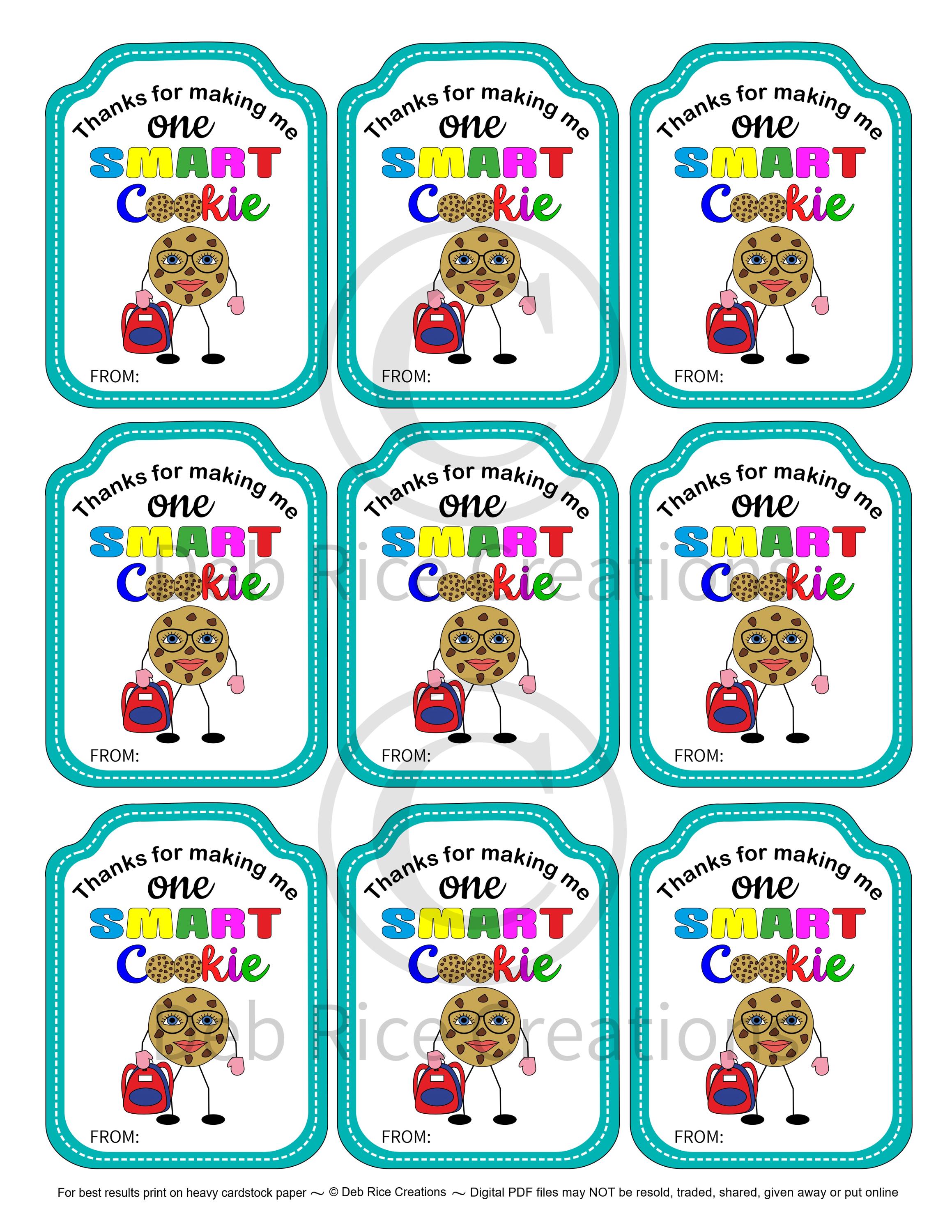 Thanks for Making Me One Smart Cookie Gift Tags - Tags for Teachers ...