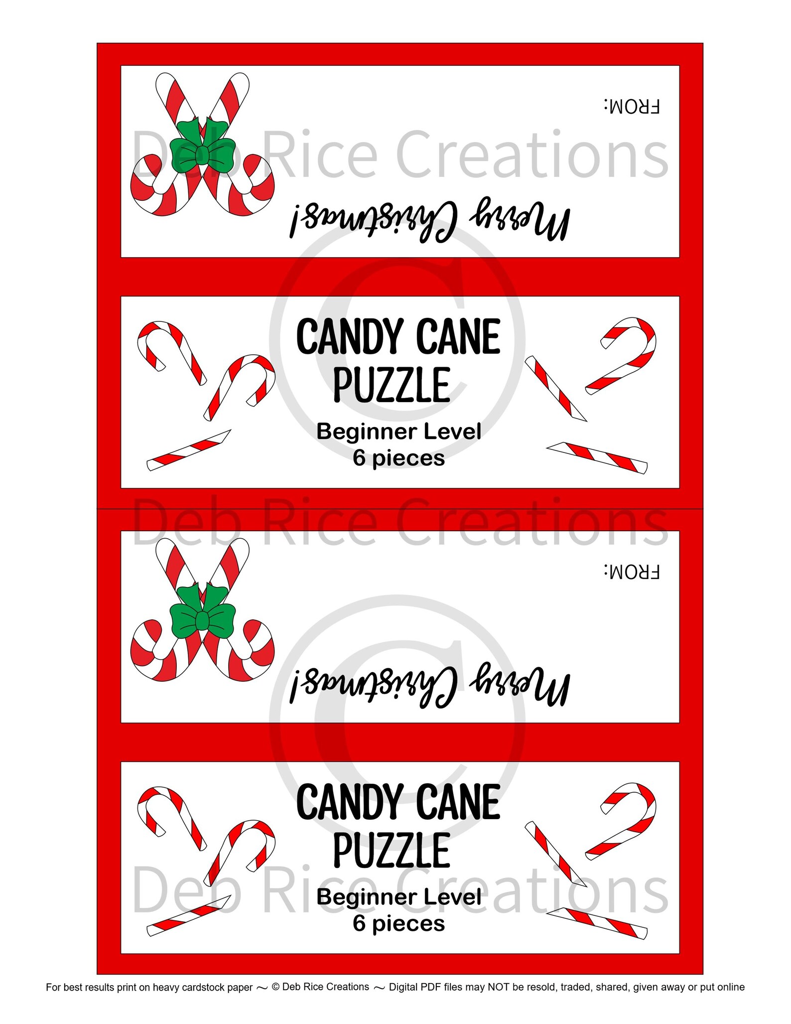 Candy Cane Puzzle Beginner Level Bag Toppers - Stocking Stuffers ...