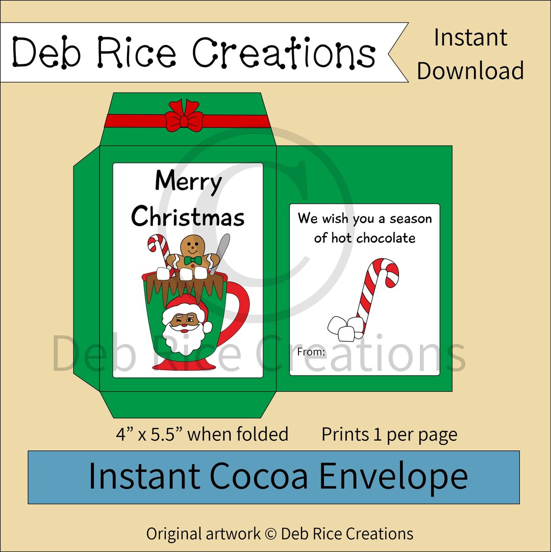Merry Christmas Black Santa Hot Cocoa Envelope Printable Hot Chocolate ...