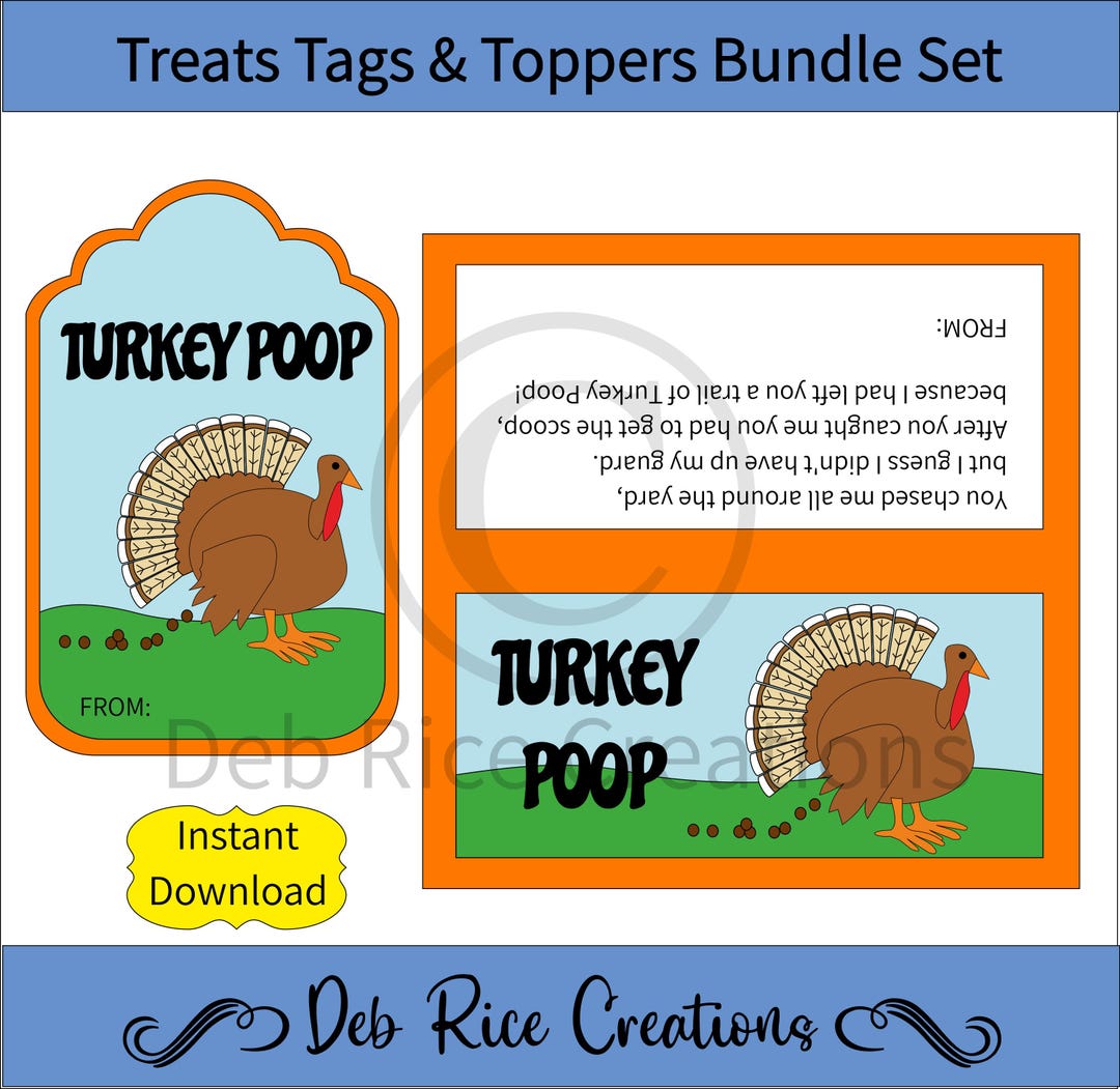Turkey Poop Printable Tags & Toppers Bundle Set Gag Gift Bag Toppers and Gift Tags for ...