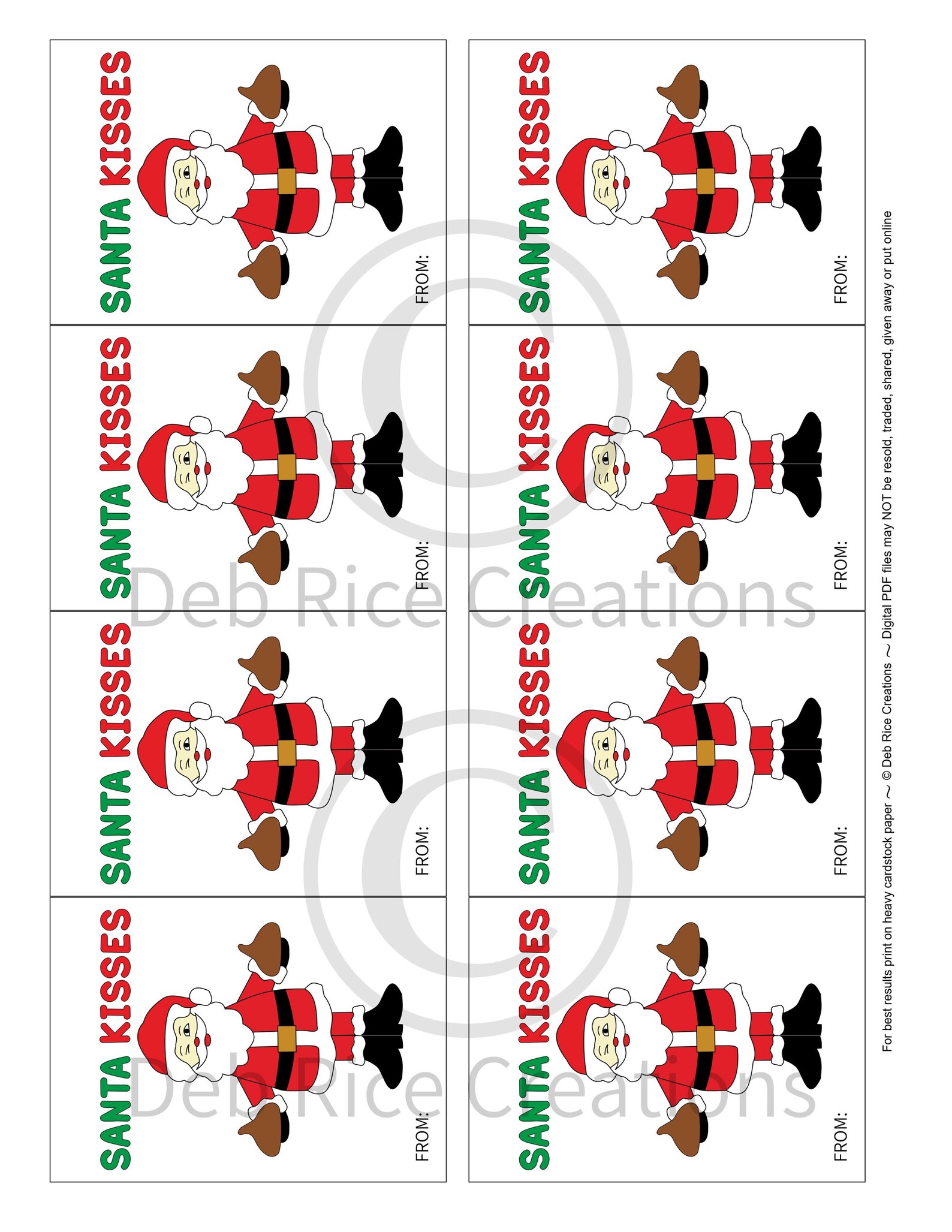 Santa Kisses Printable Gift Tags Candy Kiss Treat Tags, Classroom Treat ...