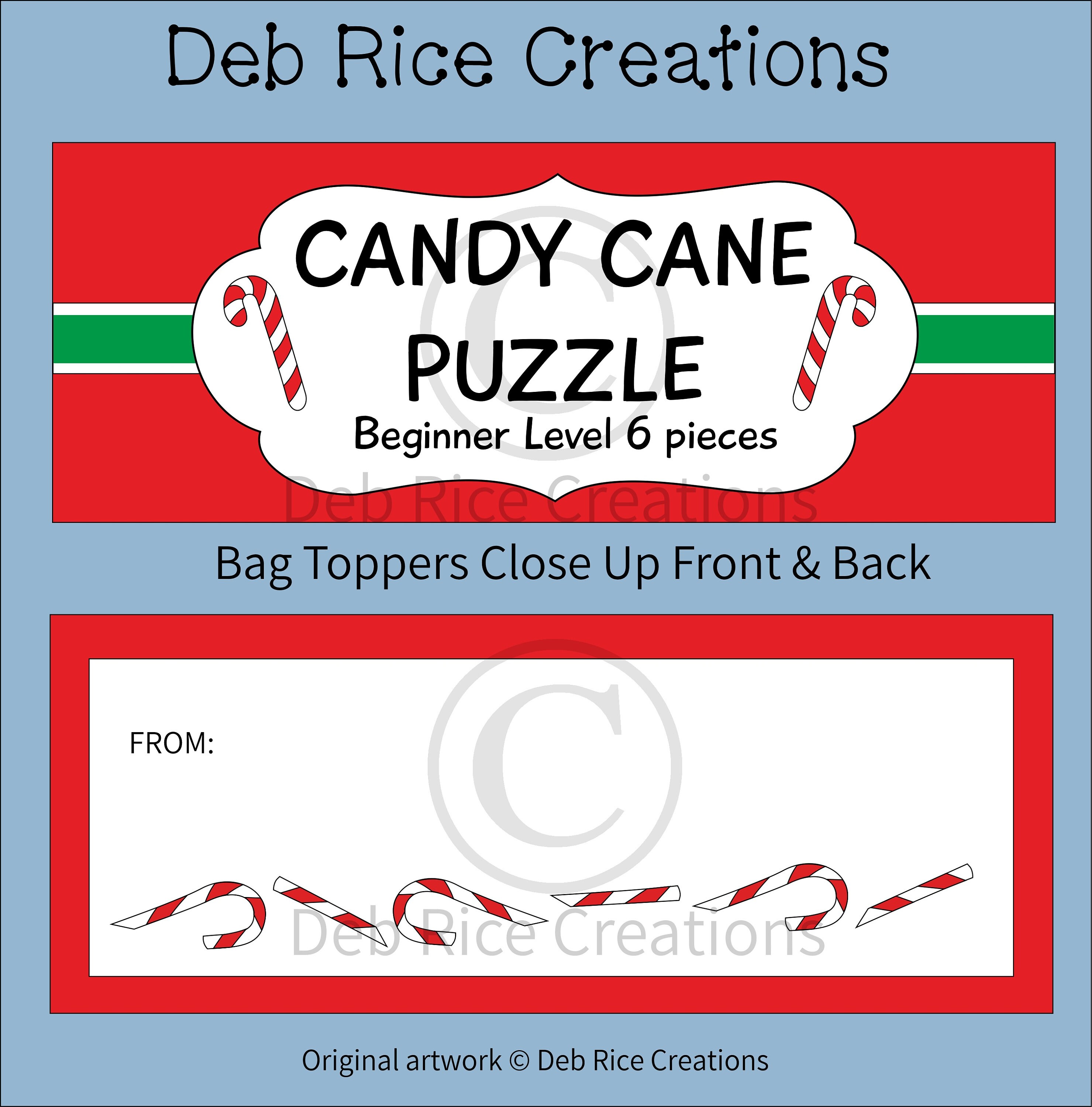 Candy Cane Puzzle Beginner Level Bag Toppers Printable Christmas Bag ...