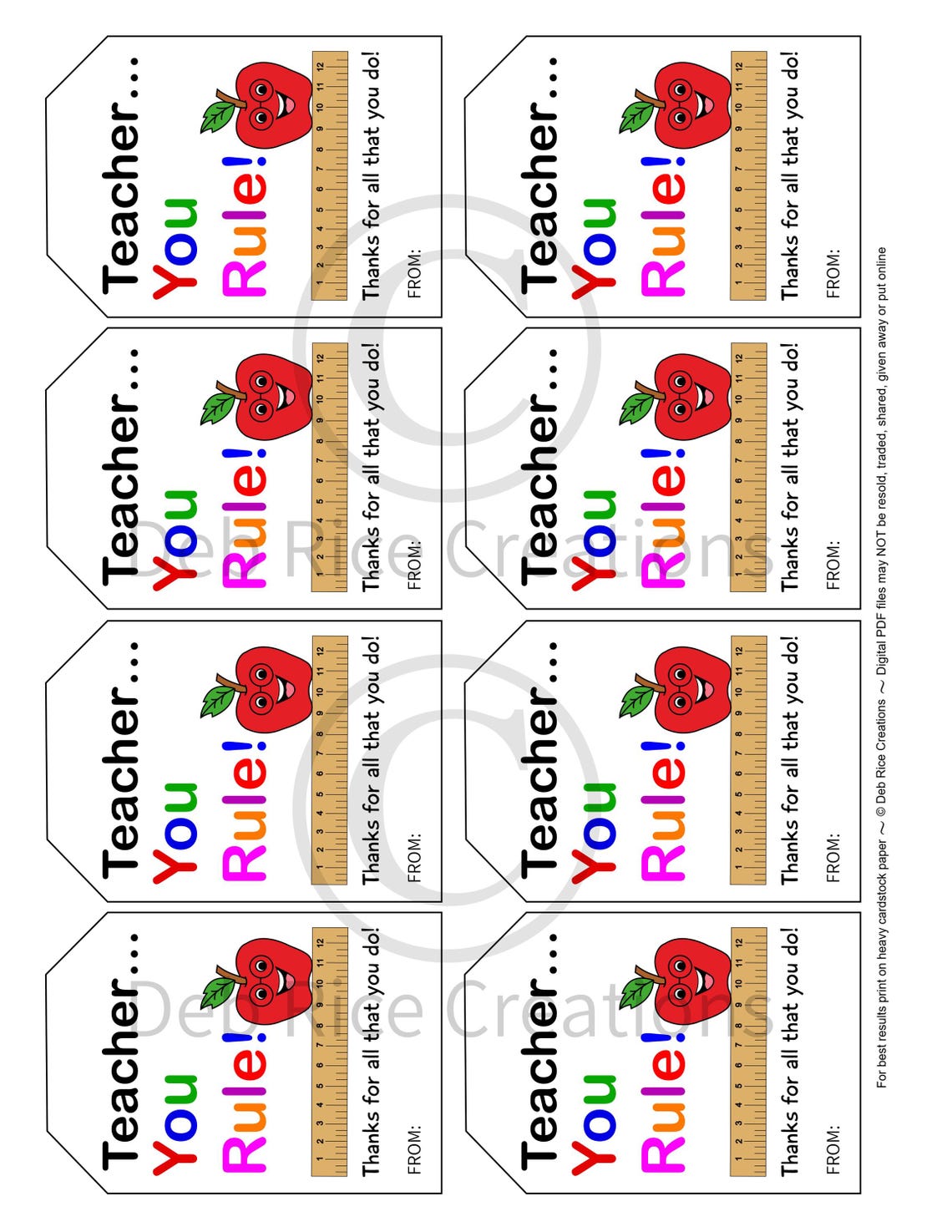 Teacher...you Rule Gift Tags - Great for Teacher Appreciation - Etsy