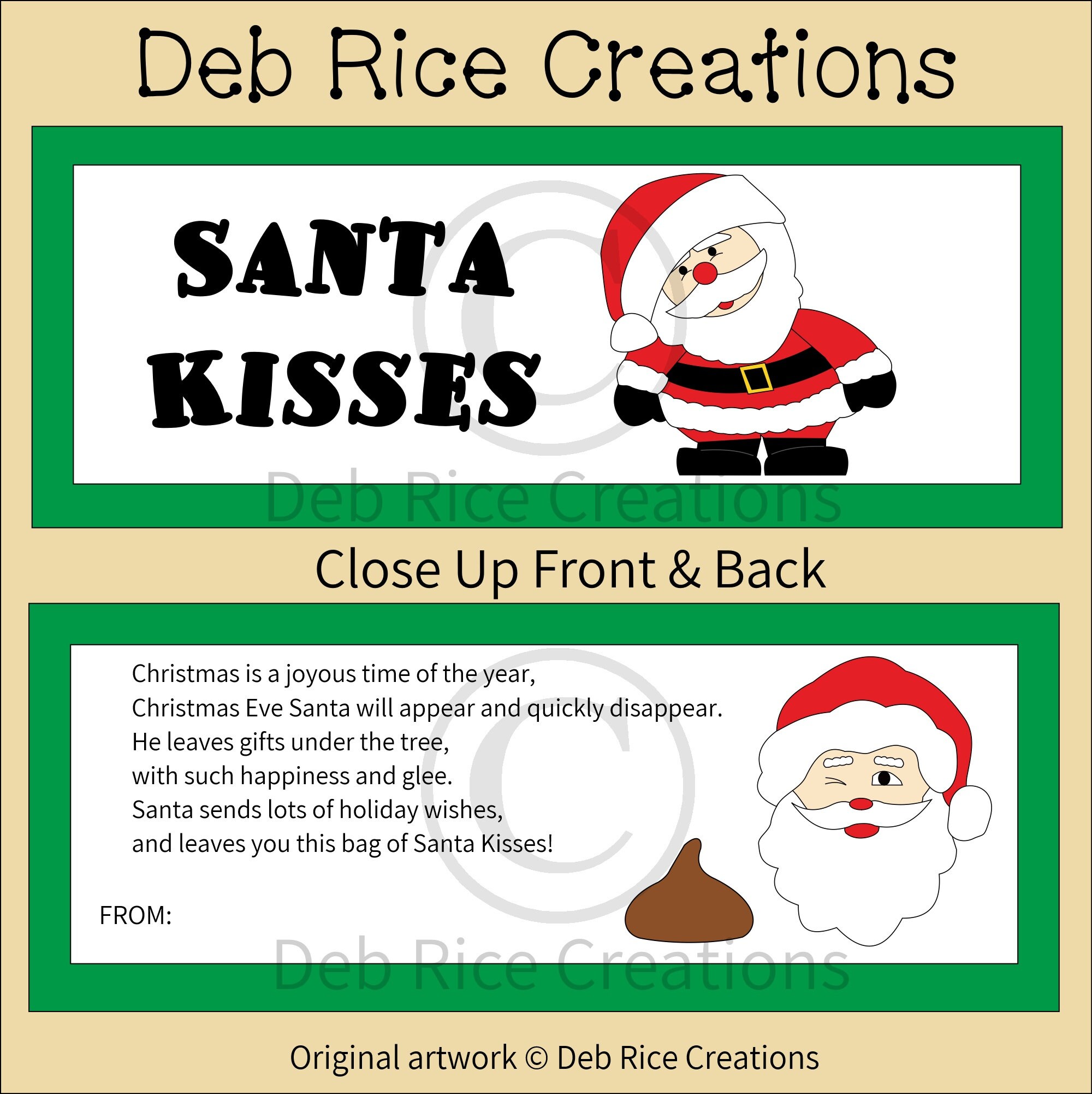 Santa Kisses White Santa Bag Toppers Printable Christmas Bag - Etsy
