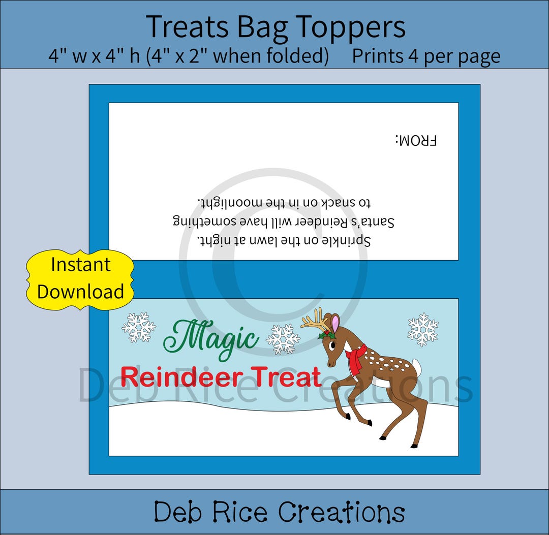 Magic Reindeer Treats Printable Bag Toppers Santa Reindeer Treats, Bird ...