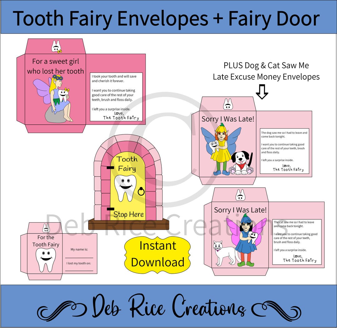 For A Sweet Girl Tooth Loss Tooth Fairy Envelopes + Fairy Door - Great ...