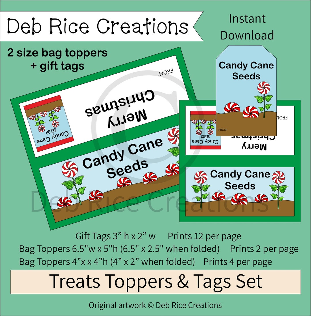 Candy Cane Seeds Treats Toppers & Tags Set Printable Christmas Bag ...