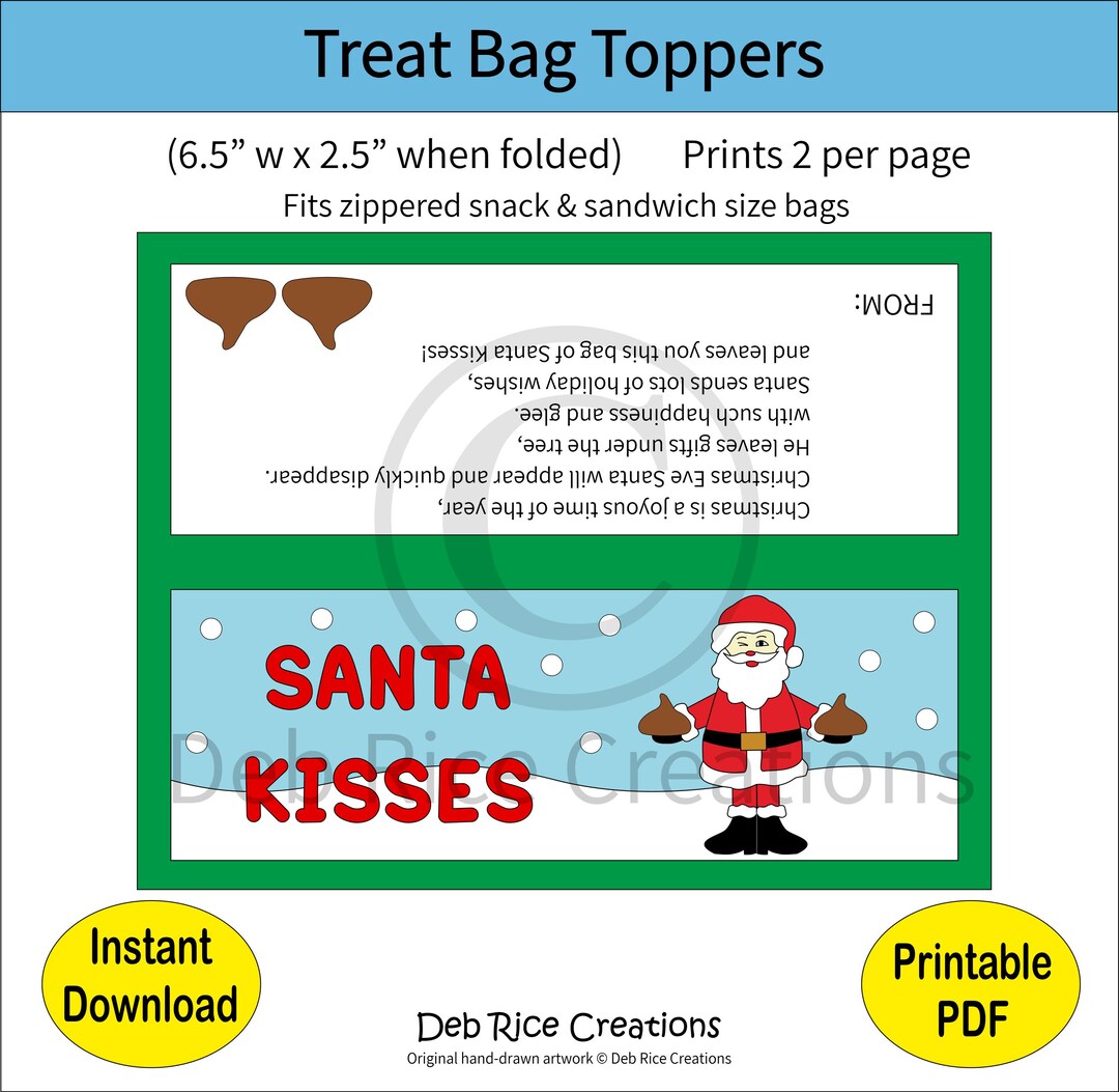 Santa Kisses Bag Toppers - Party Favors, Classroom Treats, Stocking ...