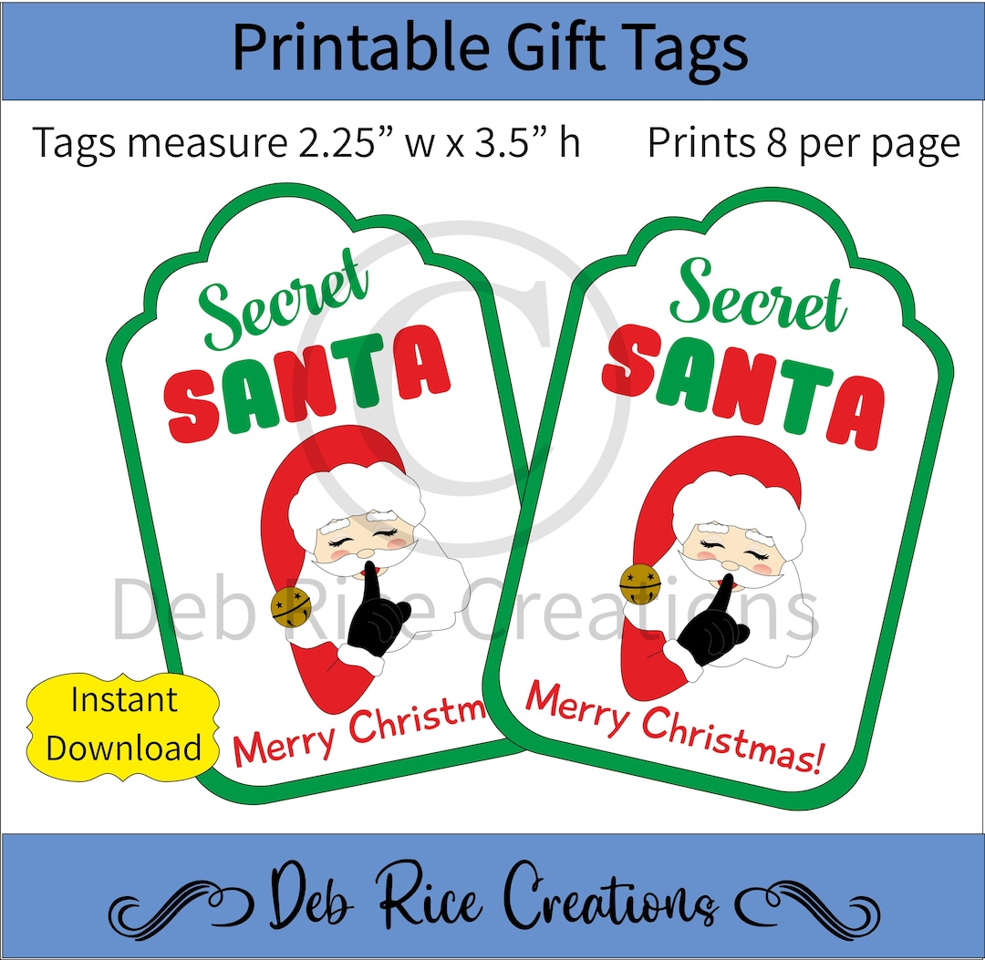White Secret Santa Printable Gift Tags White Santa Gift Tags for Secret ...