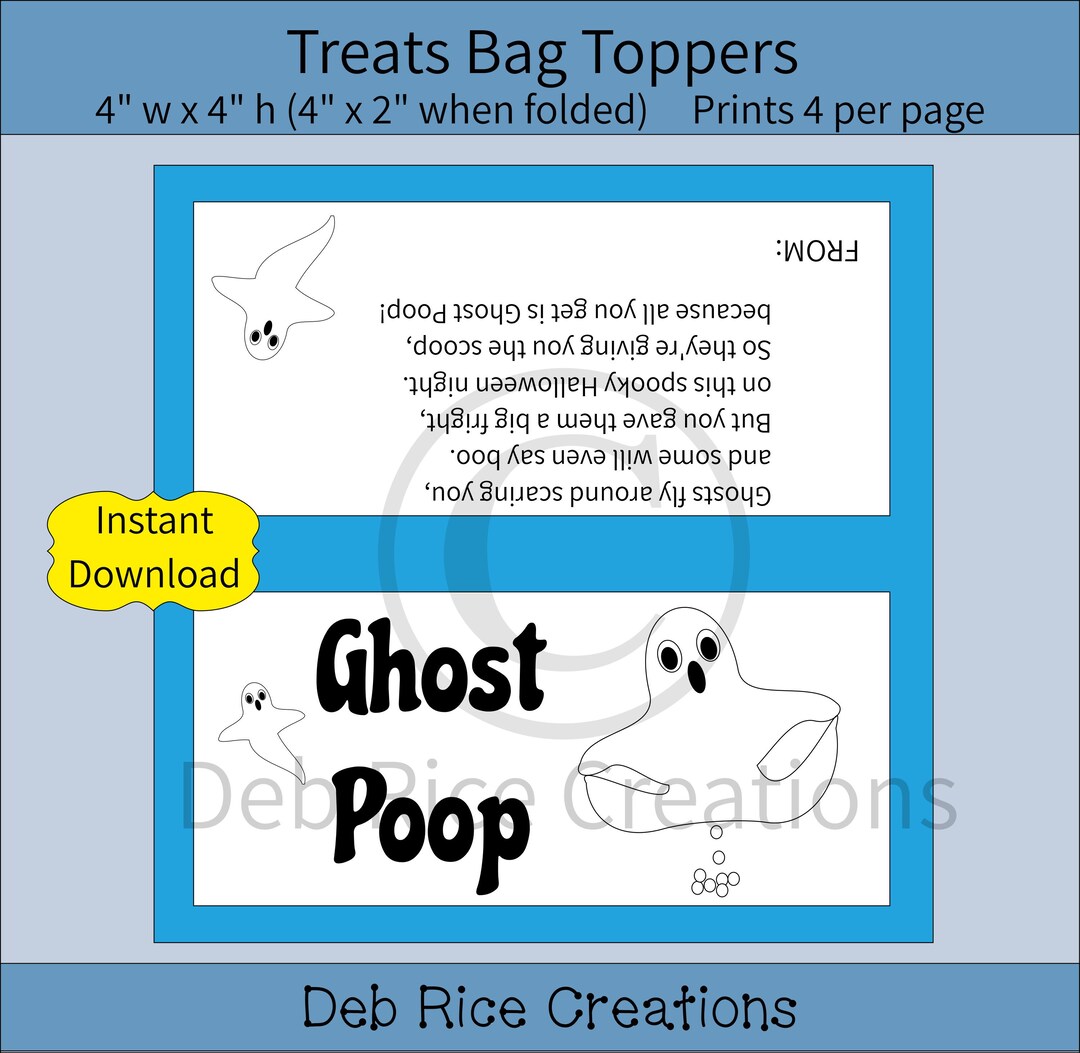 Ghost Poop Printable Bag Toppers Mini Marshmallow Treats, Trick or ...