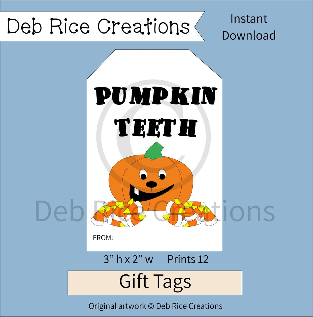 Pumpkin Teeth Gift Tags Printable Halloween Gift Tags, Candy Corn ...