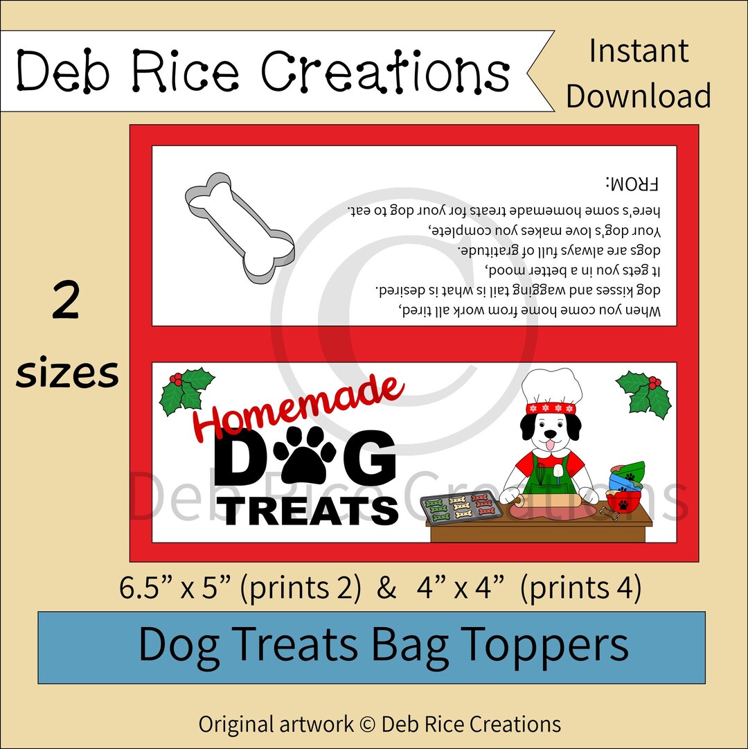 Homemade Christmas Dog Treats Bag Toppers Printable Homemade - Etsy