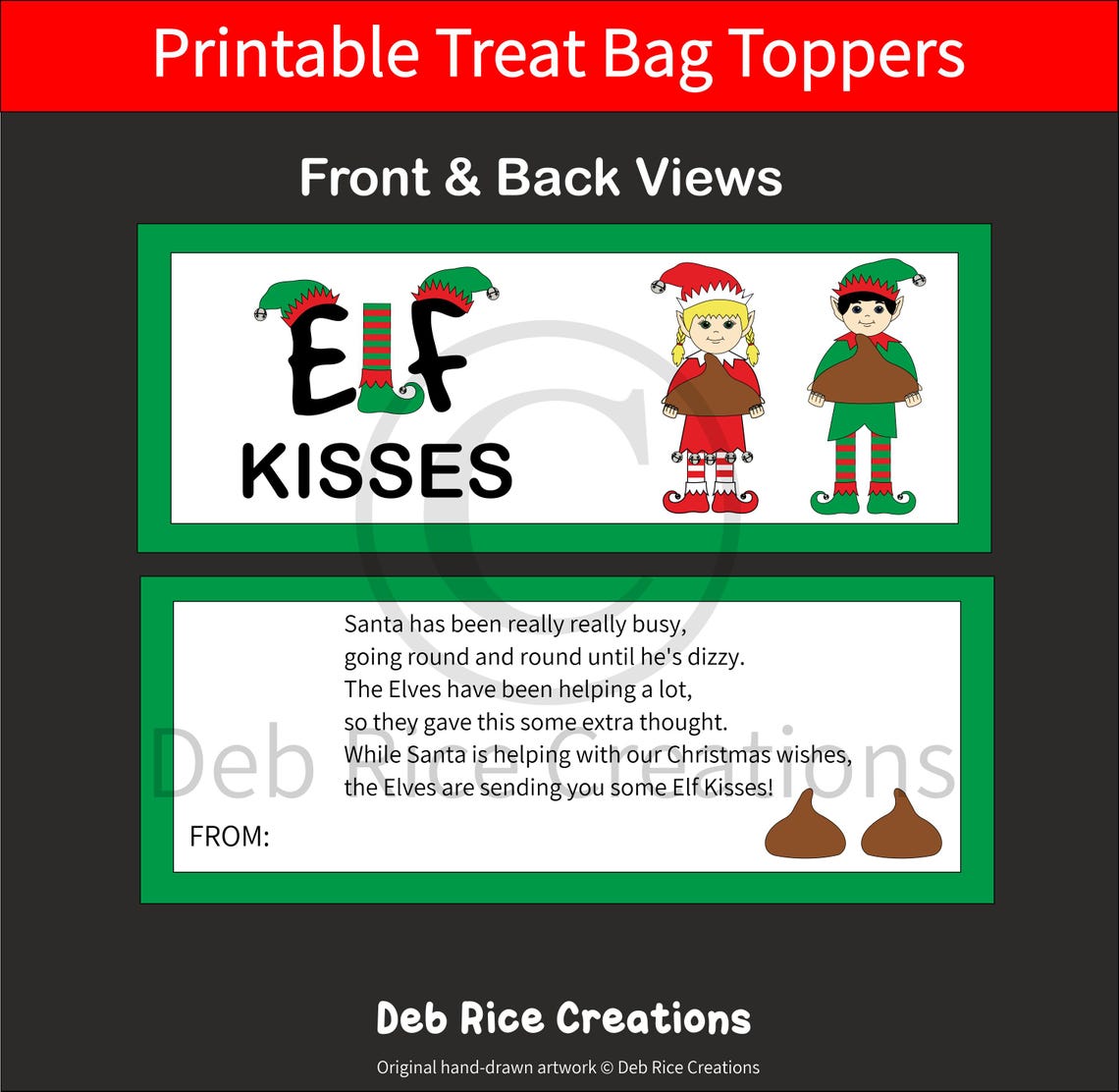 Elf Kisses Bag Toppers - Christmas Party Favors, Classroom Treats ...