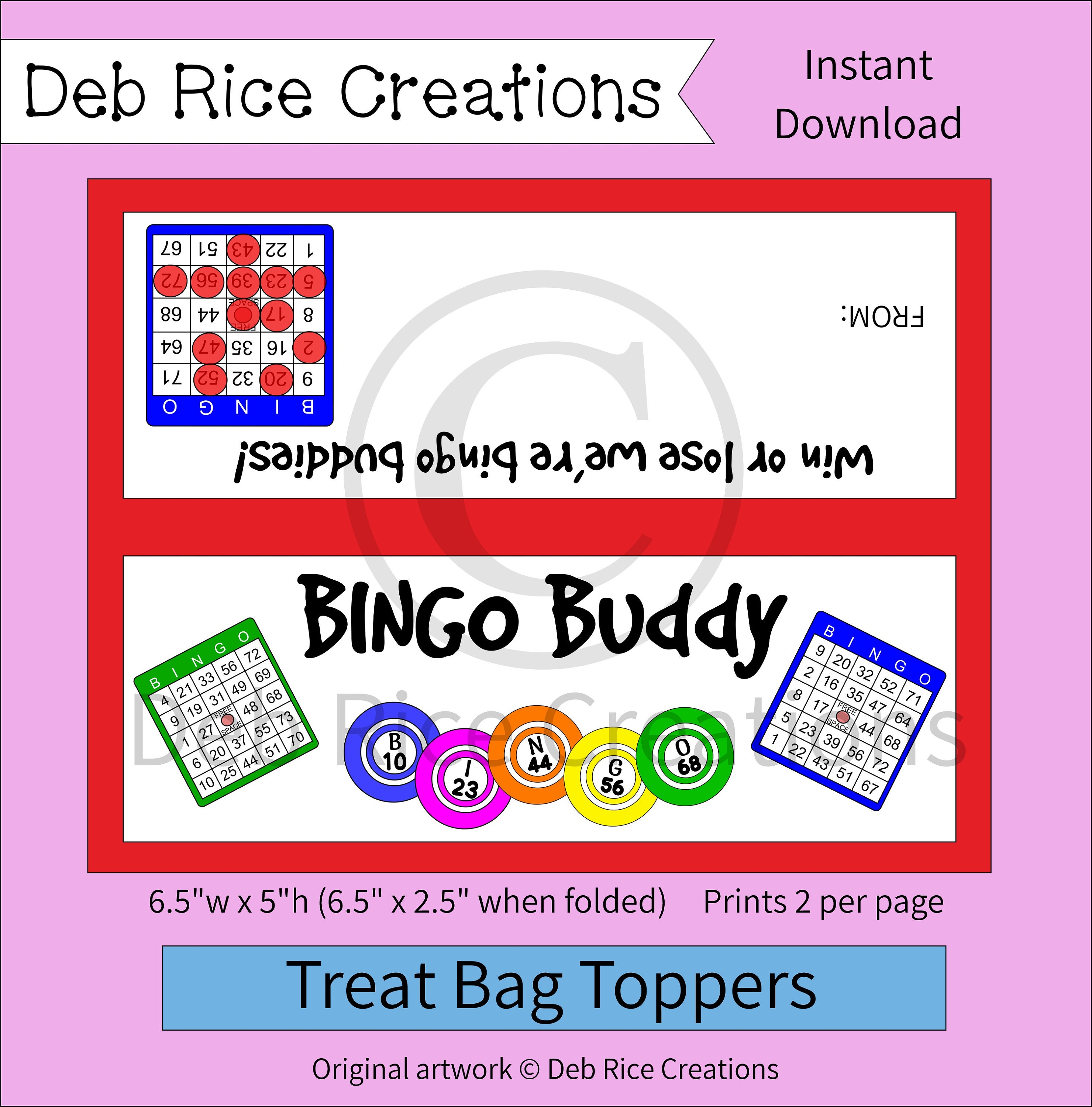 Bingo Buddy Bag Toppers Printable Bingo Bag Toppers, Bingo Party Treats ...
