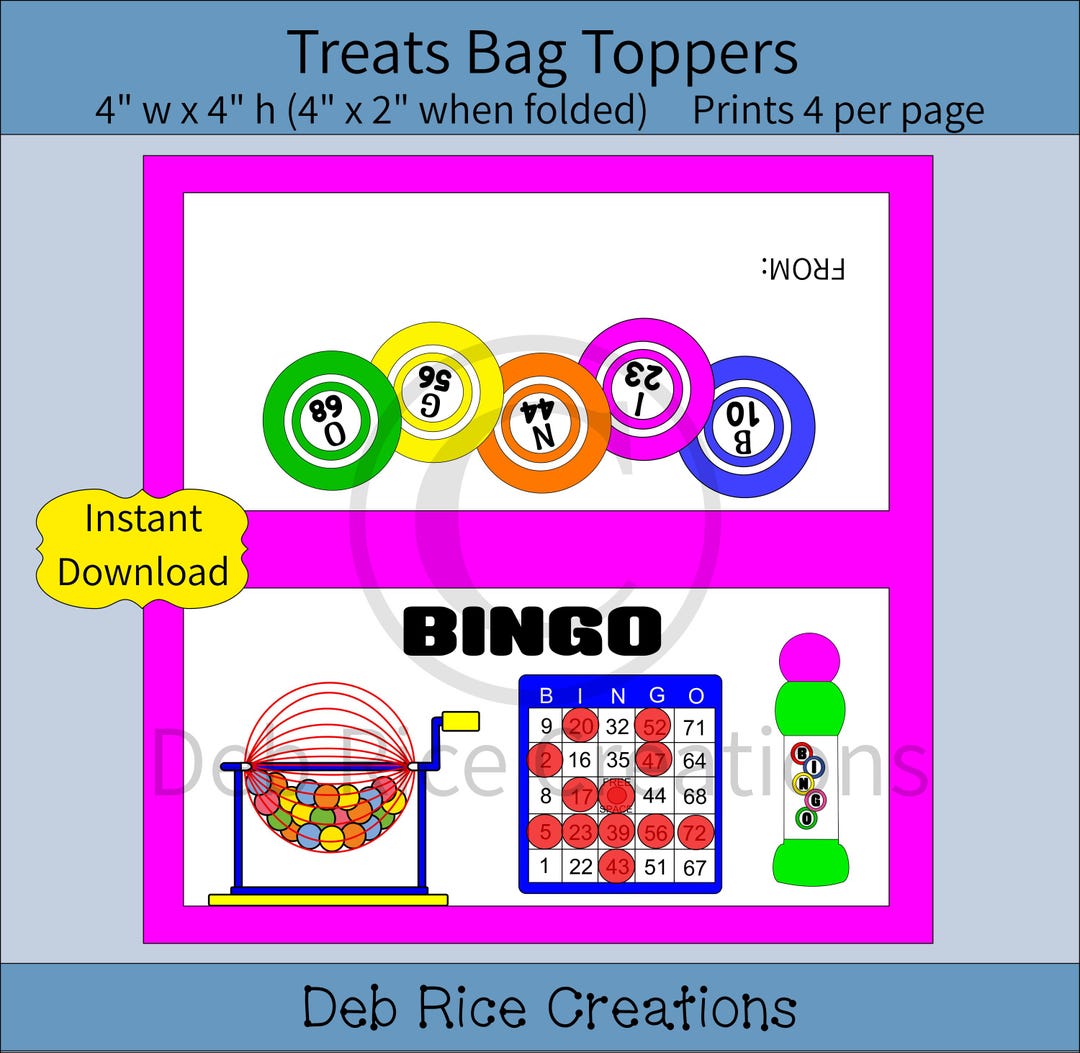 Bingo Printable Bag Toppers Bingo Buddy Treats, Bingo Hall Treats and ...
