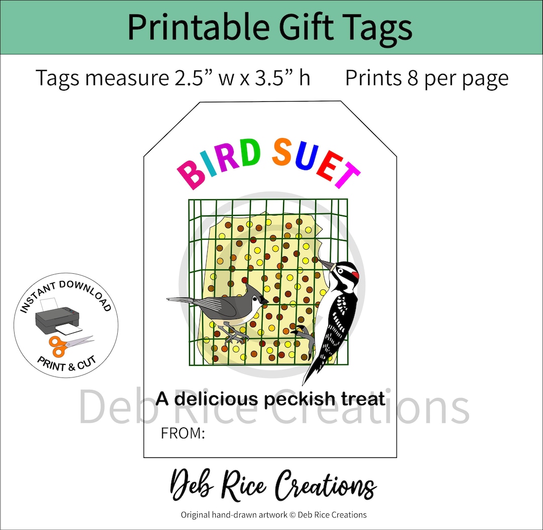 Bird Suet Gift Tags - Great Gift Tags for Bird Suet Feeders, Bird ...