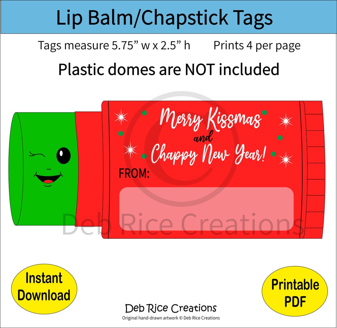 Merry Kissmas and Chappy New Year Lip Balm/chapstick Tags - Stocking ...