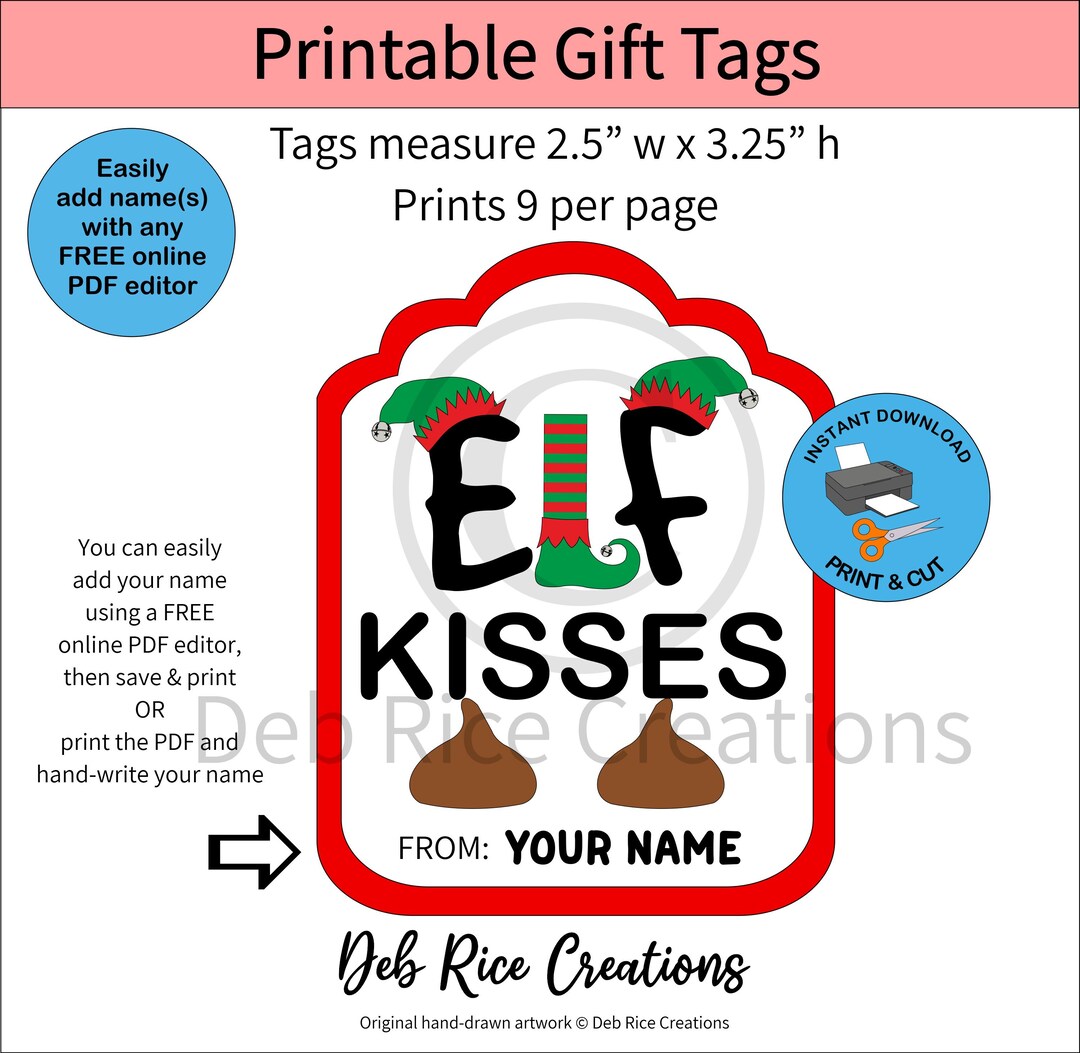 Elf Kisses Gift Tags - Candy Kiss Treat Tags, Great for Classroom ...