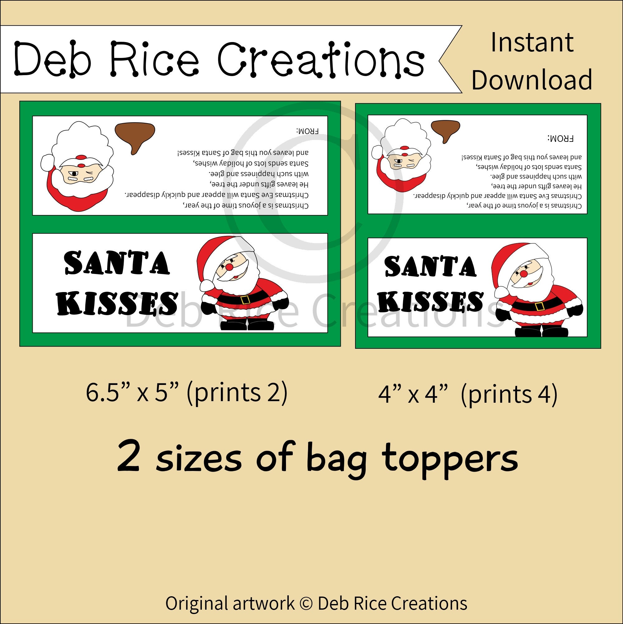Santa Kisses White Santa Bag Toppers Printable Christmas Bag - Etsy