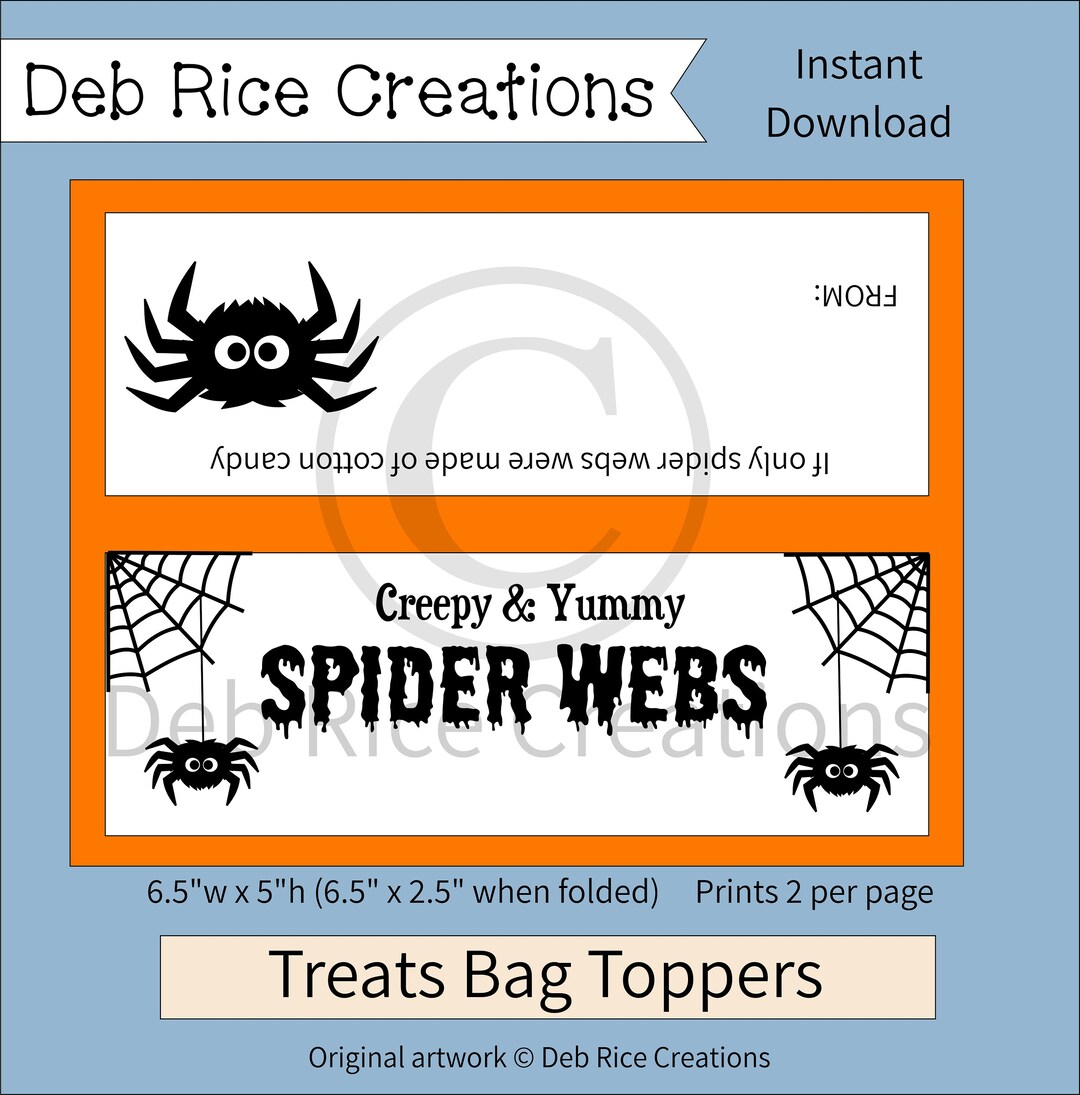 Creepy & Yummy Spider Webs Large Bag Toppers Printable Halloween Bag ...