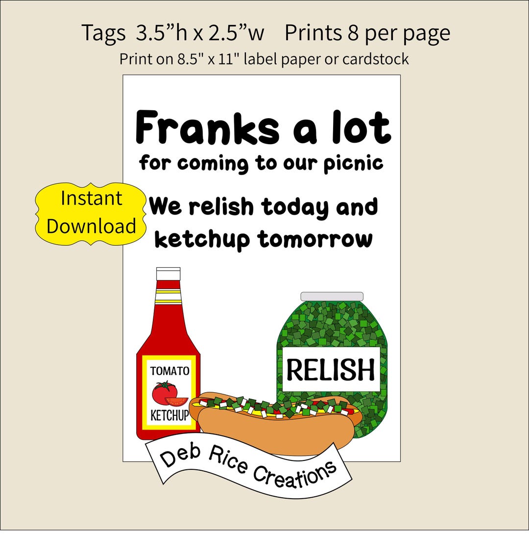 Franks A Lot Printable Tags Picnic Party Favors, Hot Dog Cookout ...