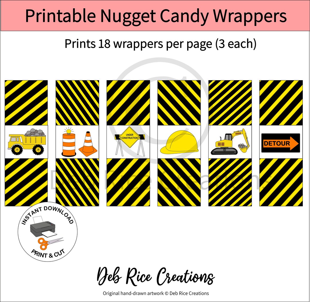 Construction Nugget Candy Wrappers - Party Favors, Classroom Treats and ...