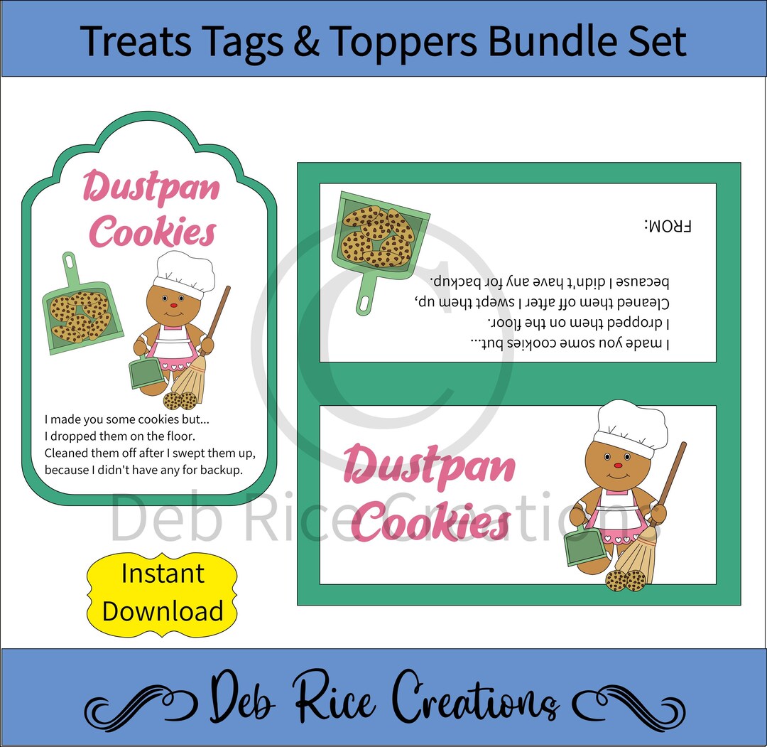 Dustpan Cookies Printable Tags & Toppers Bundle Set Gag Gift Bag Toppers and Gift Tags for ...