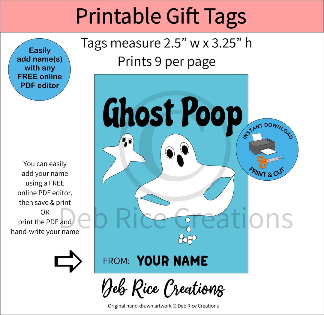Ghost Poop Gift Tags - Gag Gift Tags, Great for Marshmallow Treats for ...