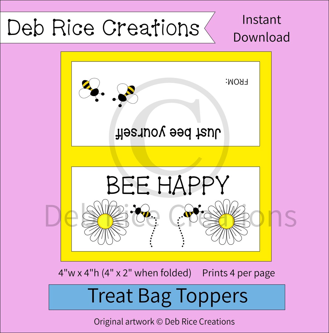 Bee Happy 4x4 Printable Bag Toppers - Etsy