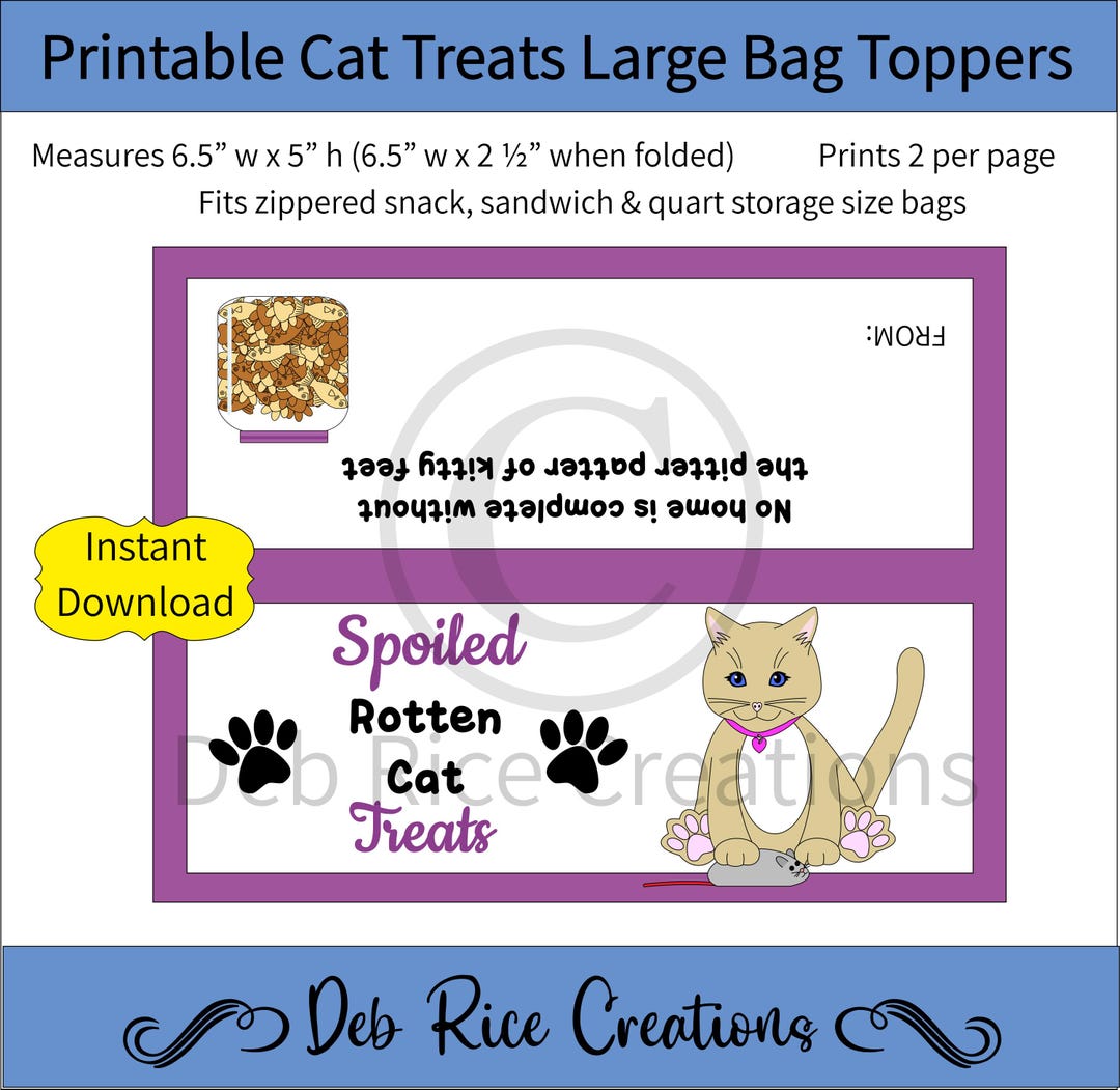 Spoiled Rotten Cat Treats Printable Large Bag Toppers Treat Bag Toppers ...
