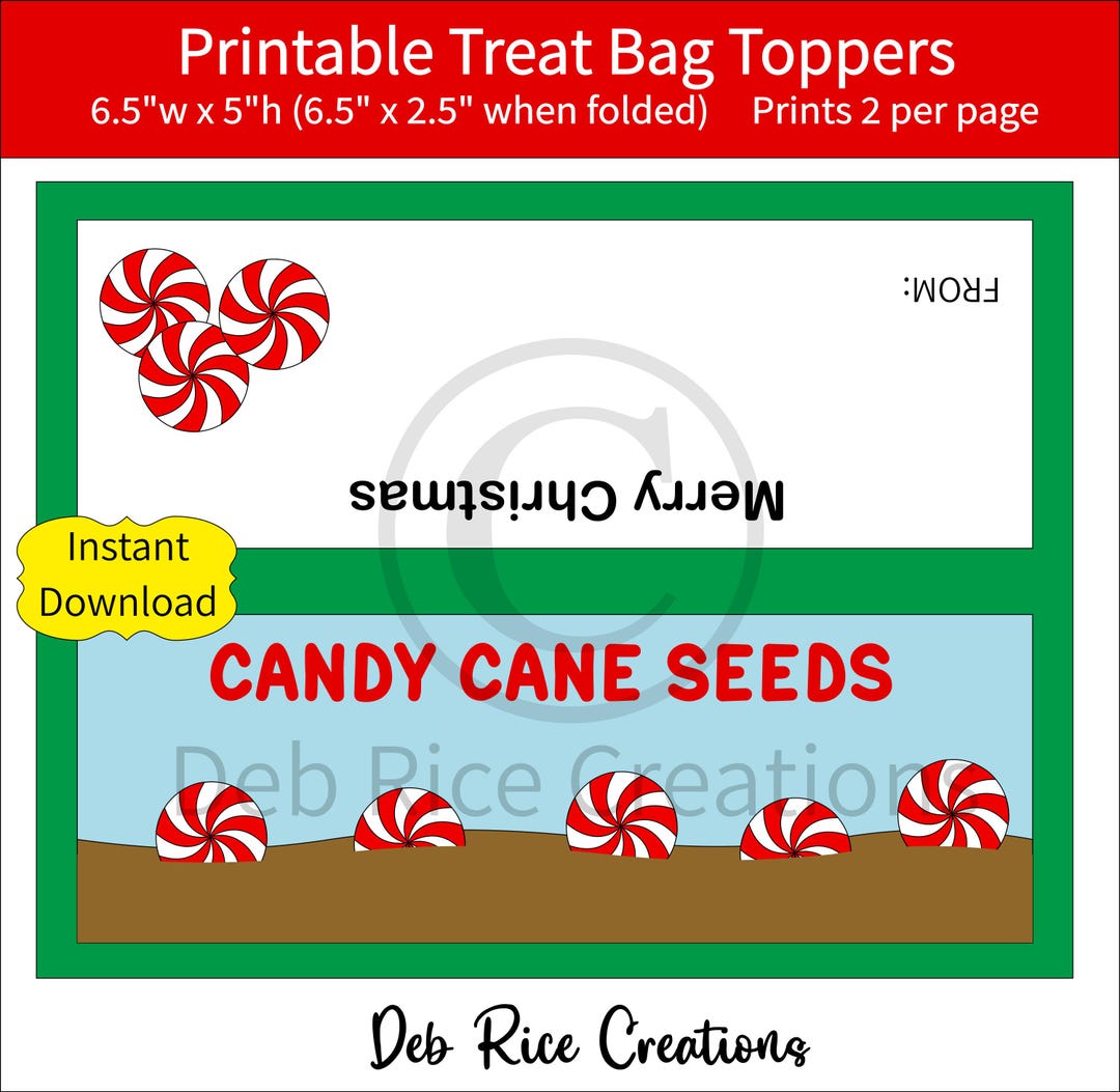 Candy Cane Seeds Printable Bag Toppers Round Peppermint Candy Treat ...