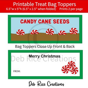 Candy Cane Seeds Printable Bag Toppers Round Peppermint Candy Treat ...