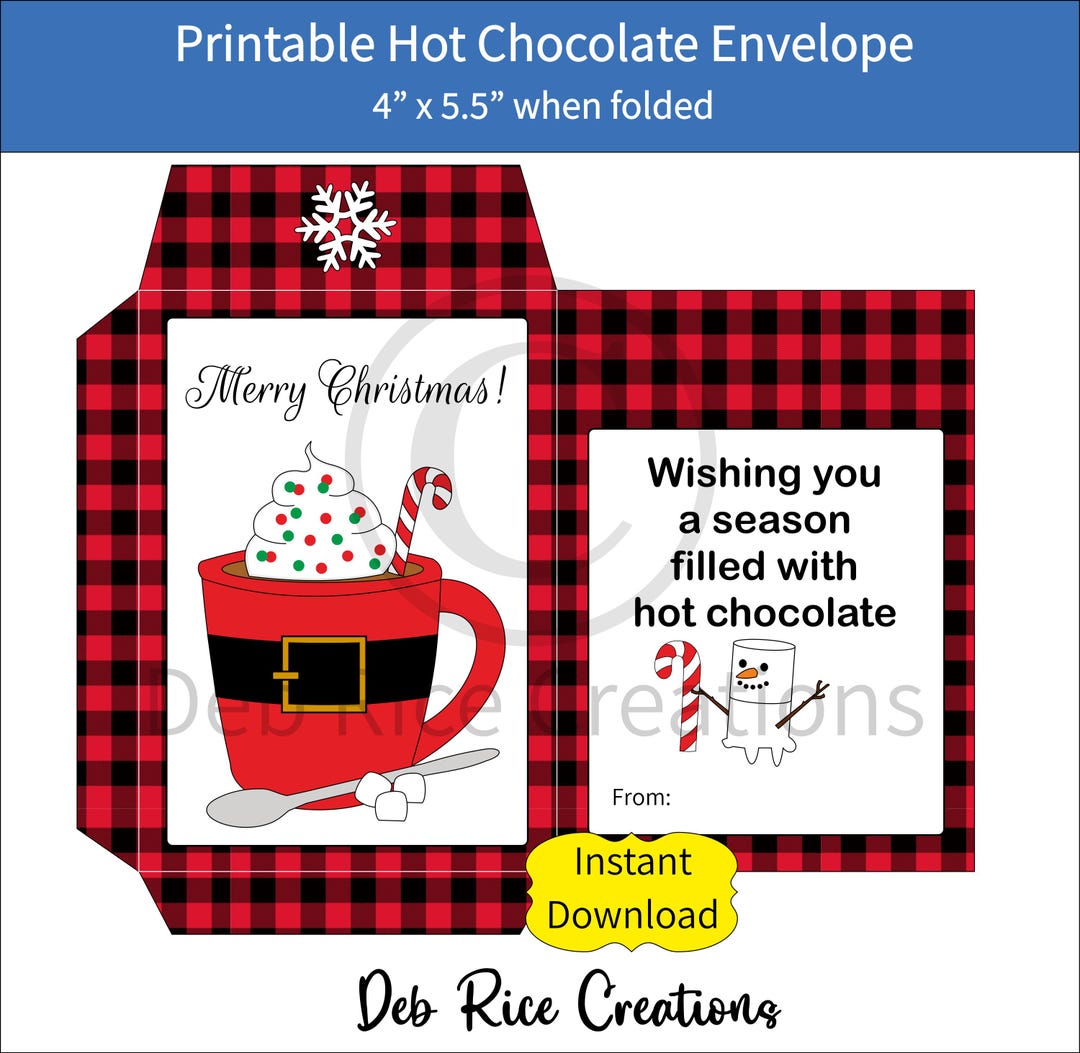 Merry Christmas Printable Hot Chocolate Envelope Stocking Stuffers, Hot ...