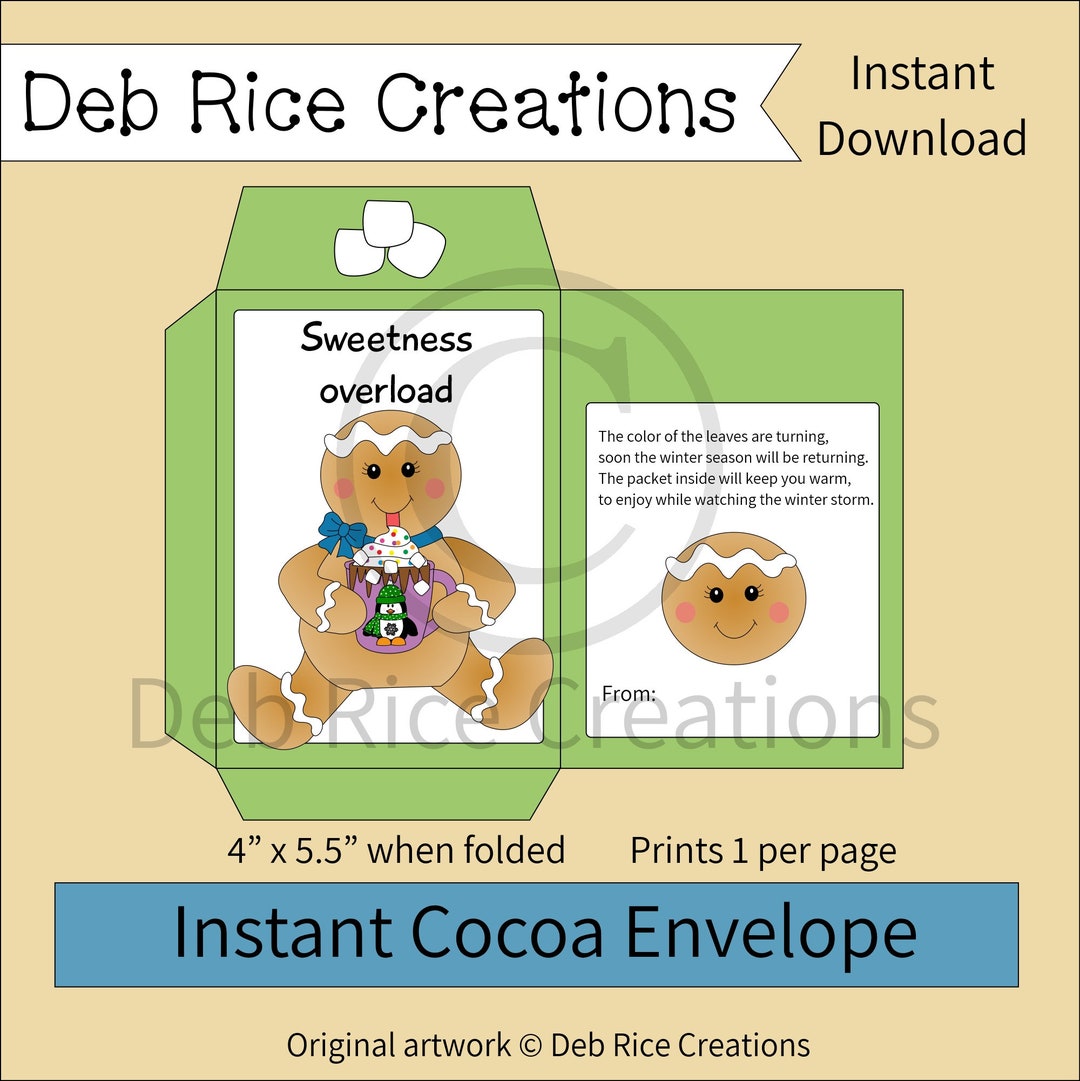 Sweetness Overload Hot Cocoa Envelope Printable Hot Chocolate Envelope ...