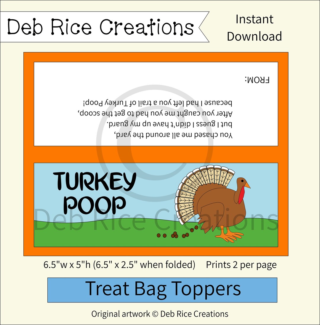 Turkey Poop Treat Bag Toppers Printable Thanksgiving Bag Toppers ...