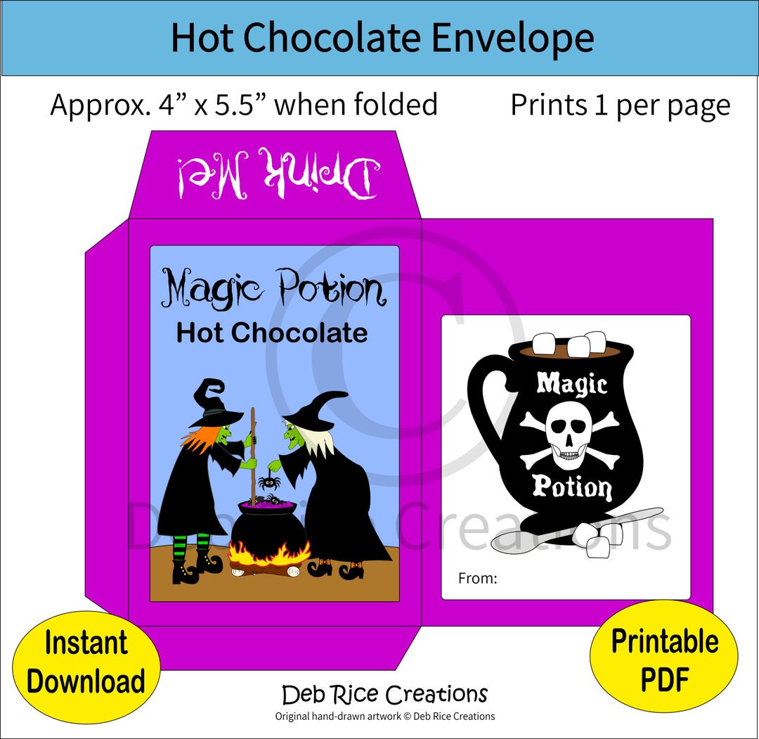 Magic Potion Hot Chocolate Envelope - Halloween Party Favor, Trick or ...