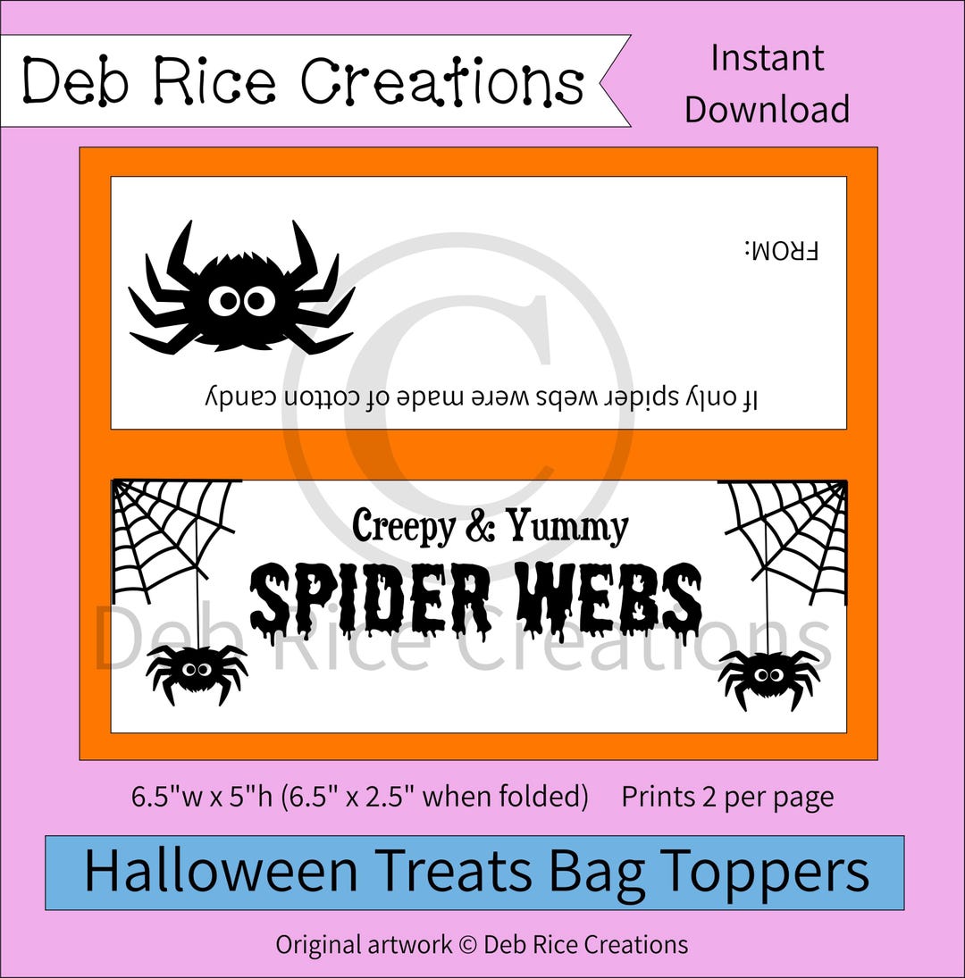 Creepy and Yummy Spider Webs Printable Bag Toppers White Cotton Candy ...
