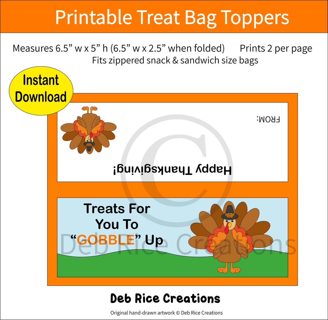 Treats for You to Gobble up Bag Toppers - Classroom Treats, Party ...