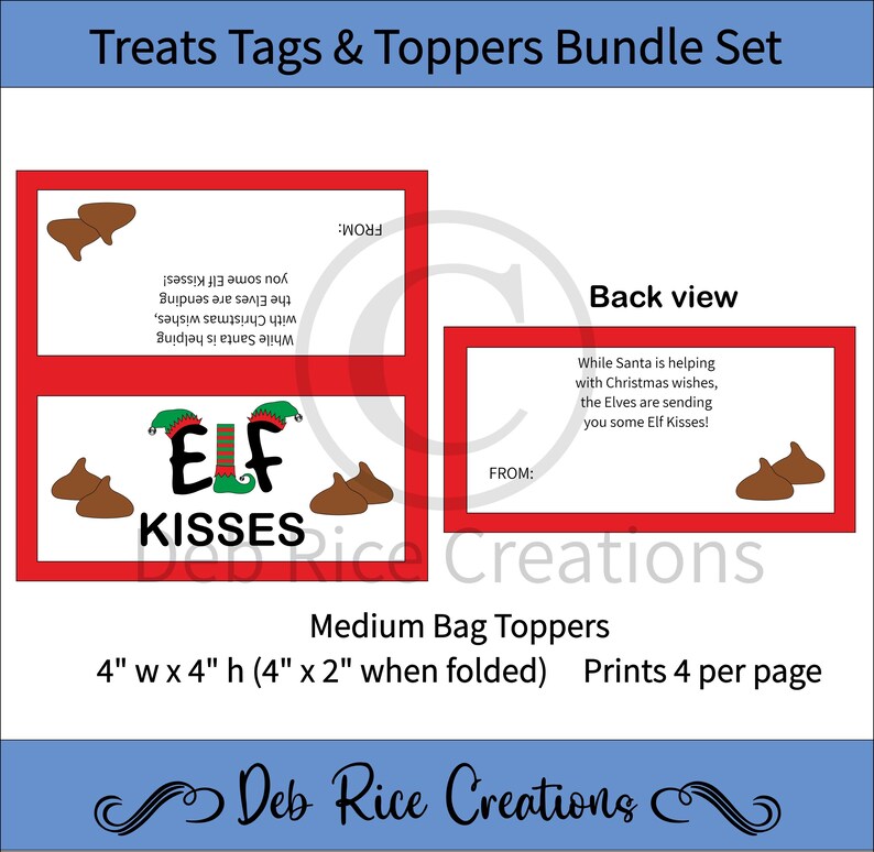 Elf Kisses Printable Tags & Toppers Bundle Set Bag Toppers and Gift ...