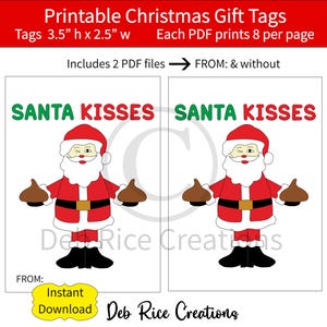 Santa Kisses Printable Gift Tags Candy Kiss Treat Tags, Classroom Treat ...