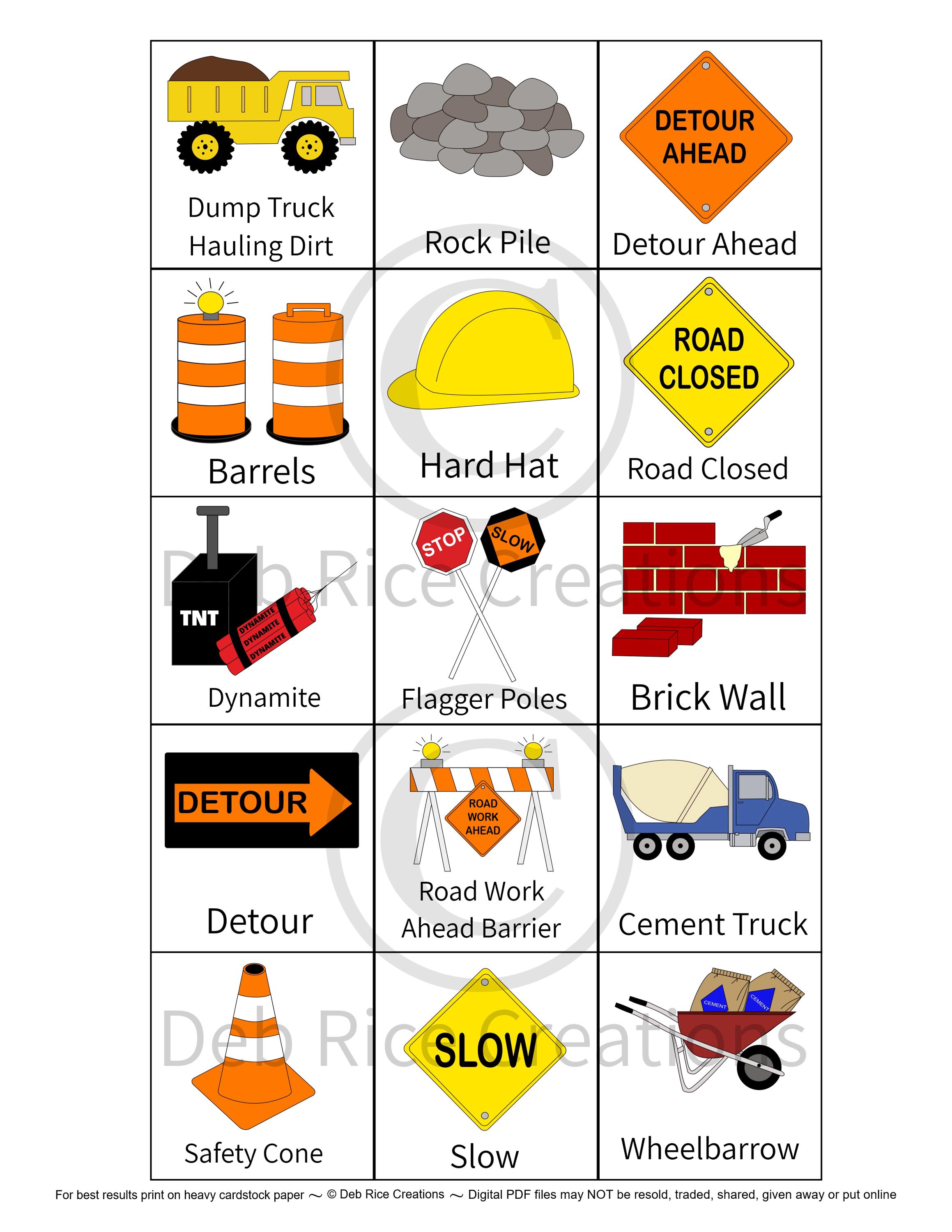 Construction Bingo Game - Kids Birthday Party Game, Great for Family ...