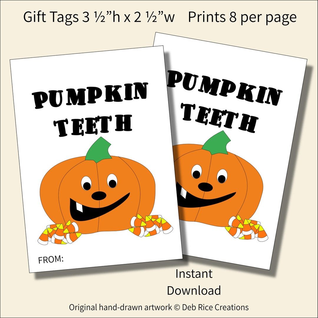 Pumpkin Teeth Printable Gift Tags Candy Corn Gifts, Trick or Treat ...